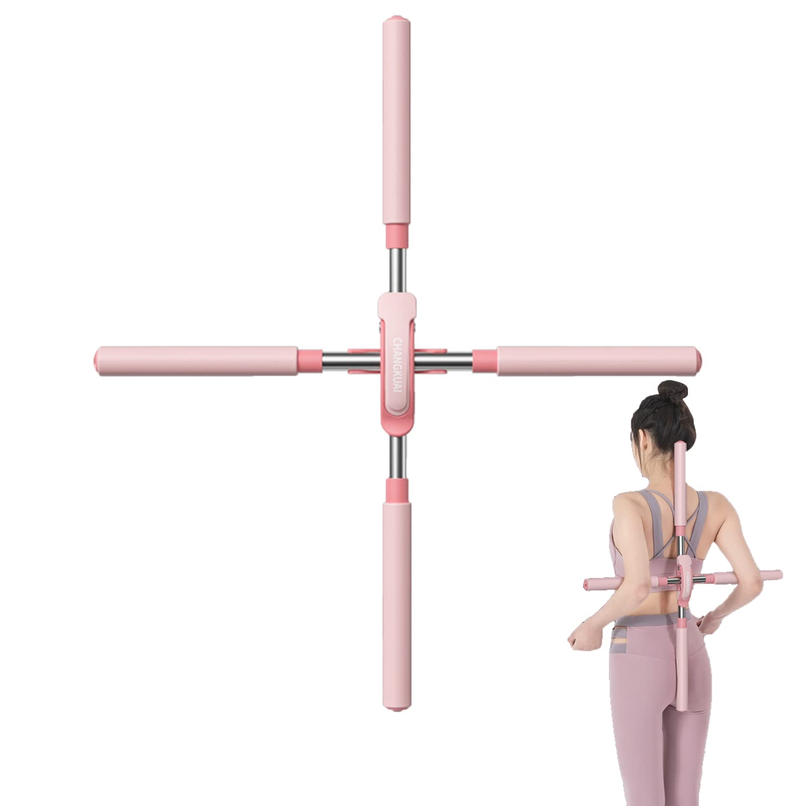 Meideli Yoga Sticks Training for Posture Corrector, Retractable Humpback Correction Stick Open Shoulders & Back, Yoga Sticks Stretching Tool for Child, Teenager, Adults Pink