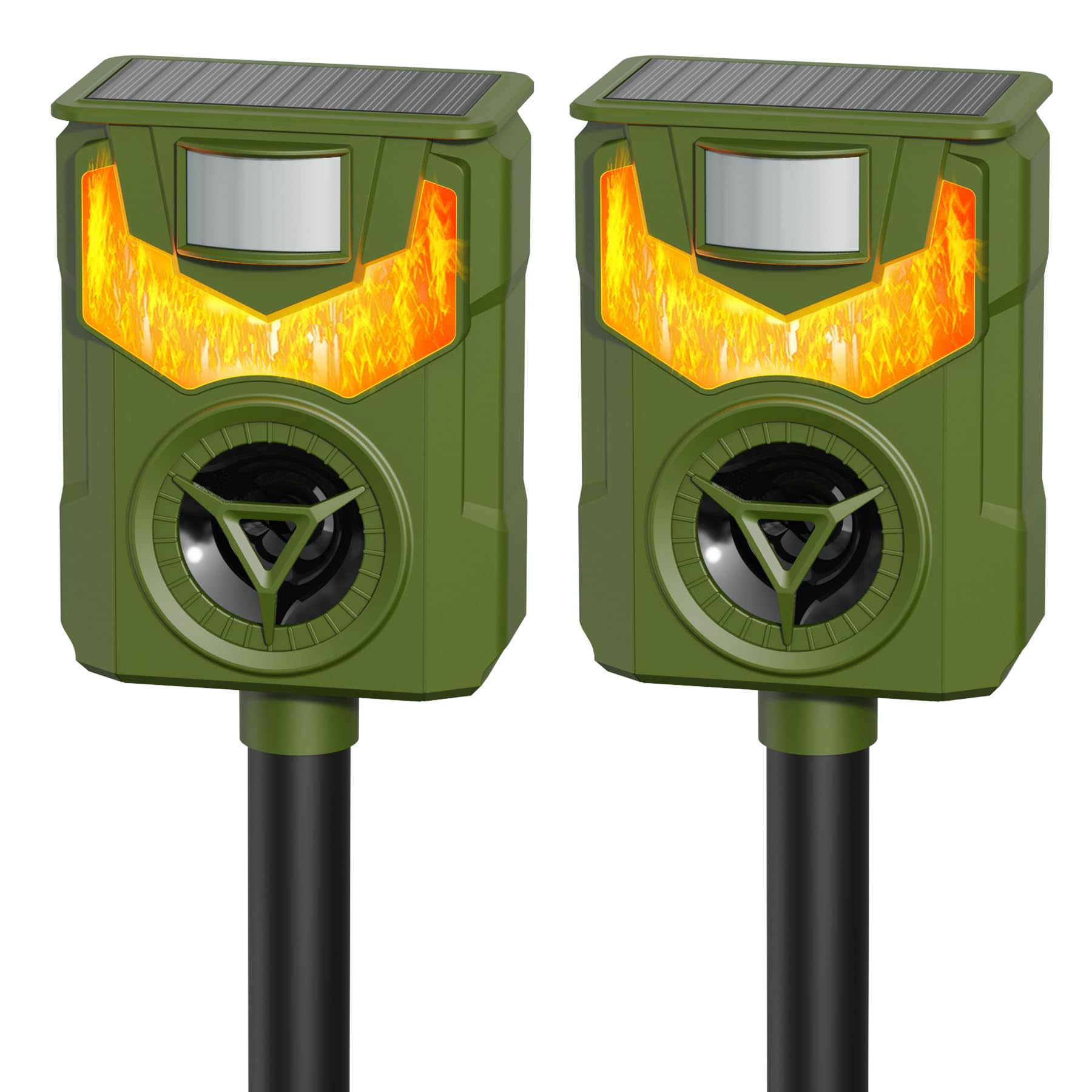 Ultrasonic Animal Repellent Squirrel Repeller Solar Deer Deterrent Repel Dog Cat Fox Rabbit with Motion Sensor Flame Light Waterproof Outdoor