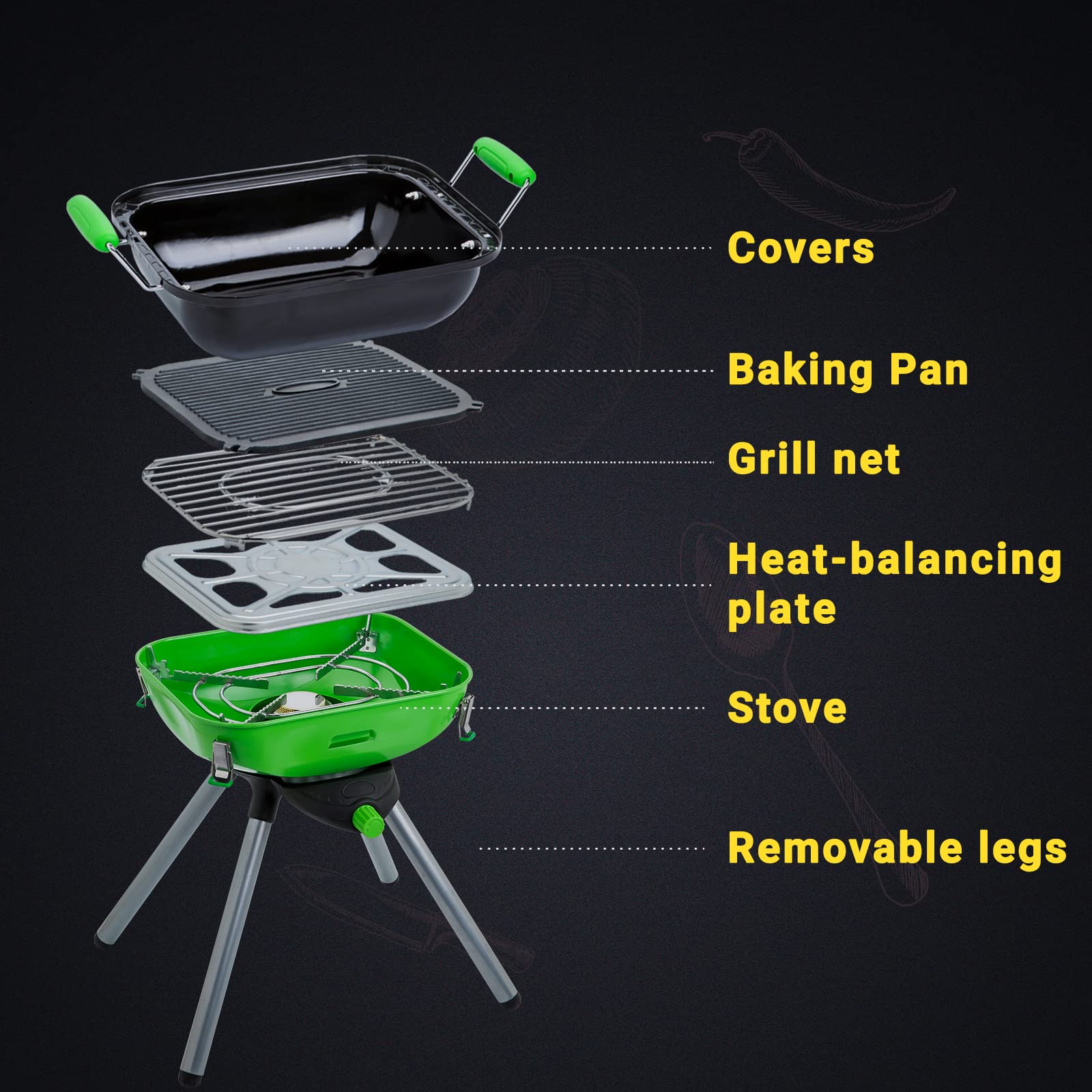 Multi-Function Portable Propane Gas Grill, Stand-Up Camping Griddle Propane Grill Suitable for 1-3 people,8000 BTU Burner ,9.5 x 12 Inch Cooking Surface,Portable Bag For Easy Carrying