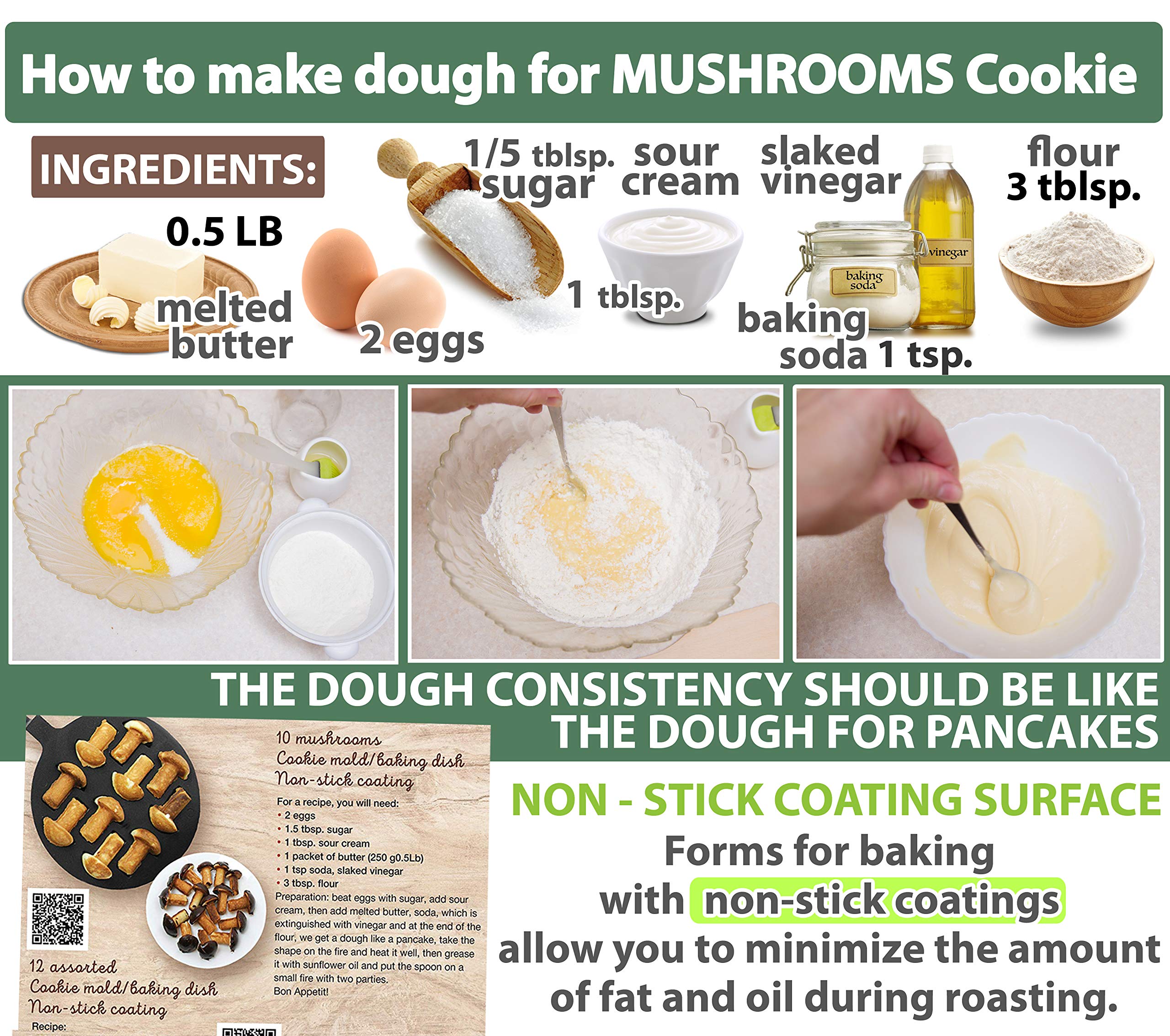 Non-stick Coating Cookie Mold Walnut Mushroom Assorted Tasty Homemade Cookies Baking Tools & Accessories Cookie Presses Bakeware (10 Mushrooms)