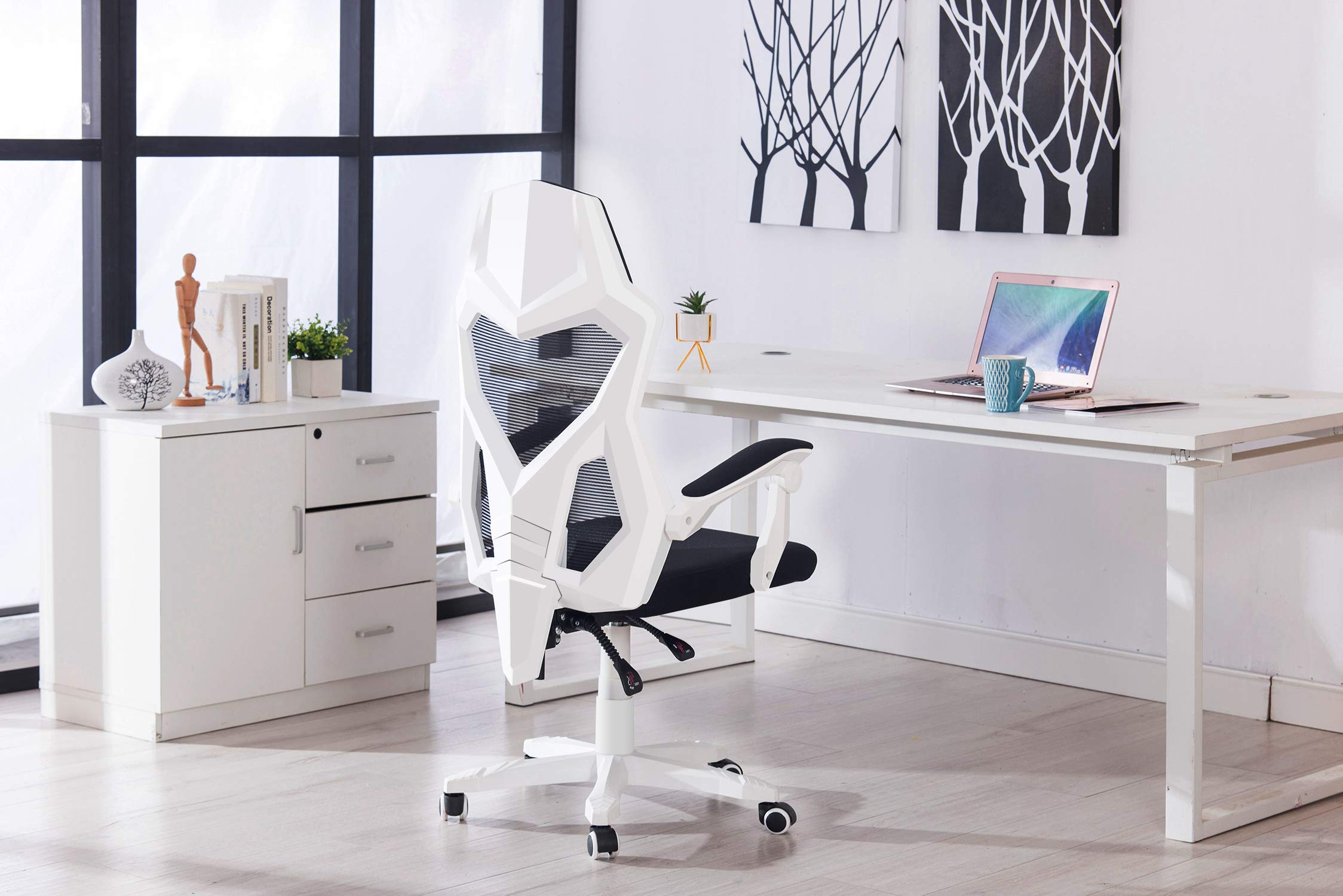 HOMEFUN Ergonomic Office Chair, High Back Executive Desk Chair Adjustable Comfortable Task Chair with Armrests with Lumbar Support White