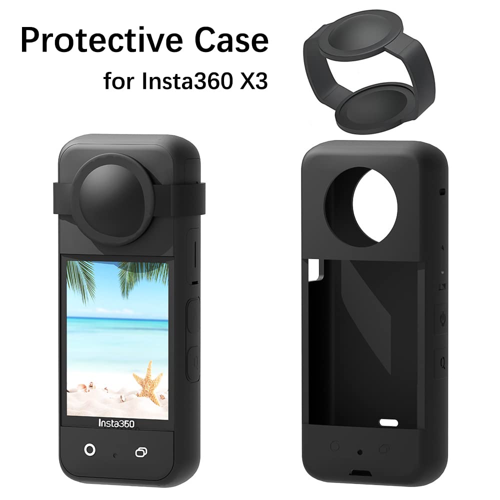 qmhaonan Lens Cap for Insta360 X3, Insta360 X3 Lens Guard, Silicone Protector for Insta360 X3 Camera, Dust-Proof, Water-Proof and Scratch Resistant Silicone Accessory(Black)