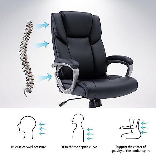 JC Home Executive Swivel Desk Silver Finished Padded Armrest and Chrome Frame Office Chair, large, Black Vinyl