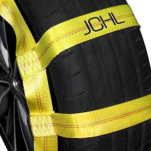 JCHL Tow Dolly Basket Straps with Flat Hooks (2 Pack) Yellow Car Wheel Straps Universal Vehicle Tow Dolly Straps System Fits 15"-19" Tires Wheels 10000 lbs Working Capacity