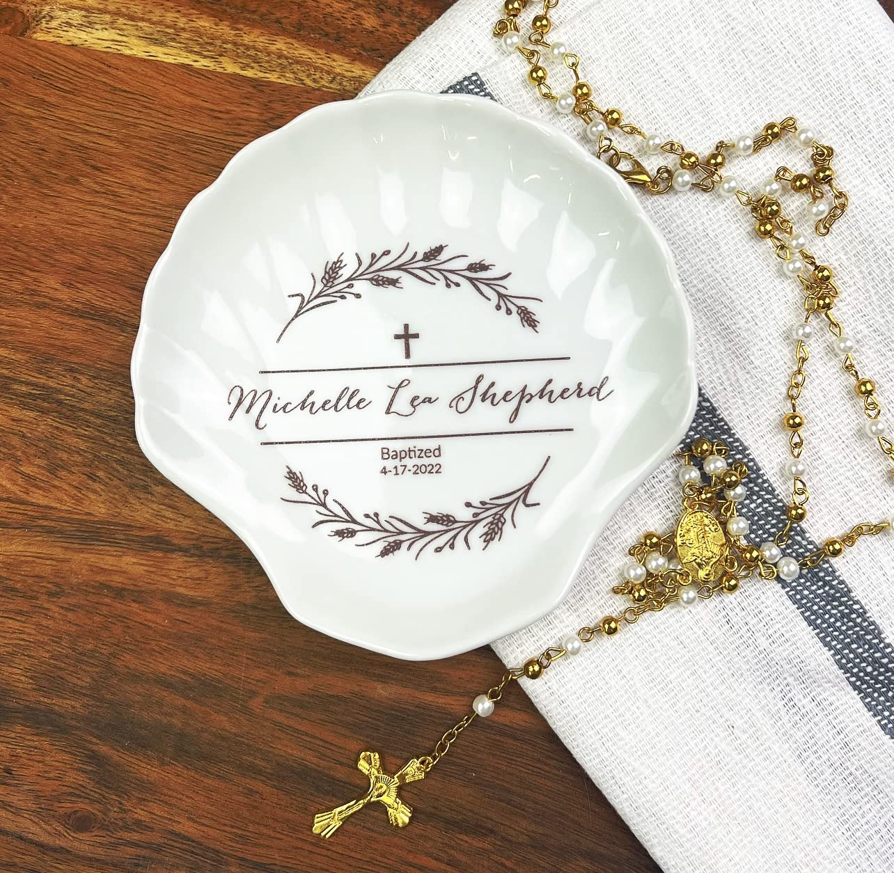 Personalized Baptism Shell – Ceramic – White – 4.25 Inches – Christening Gift – Baptismal Shell Keepsake for Boys and Girls