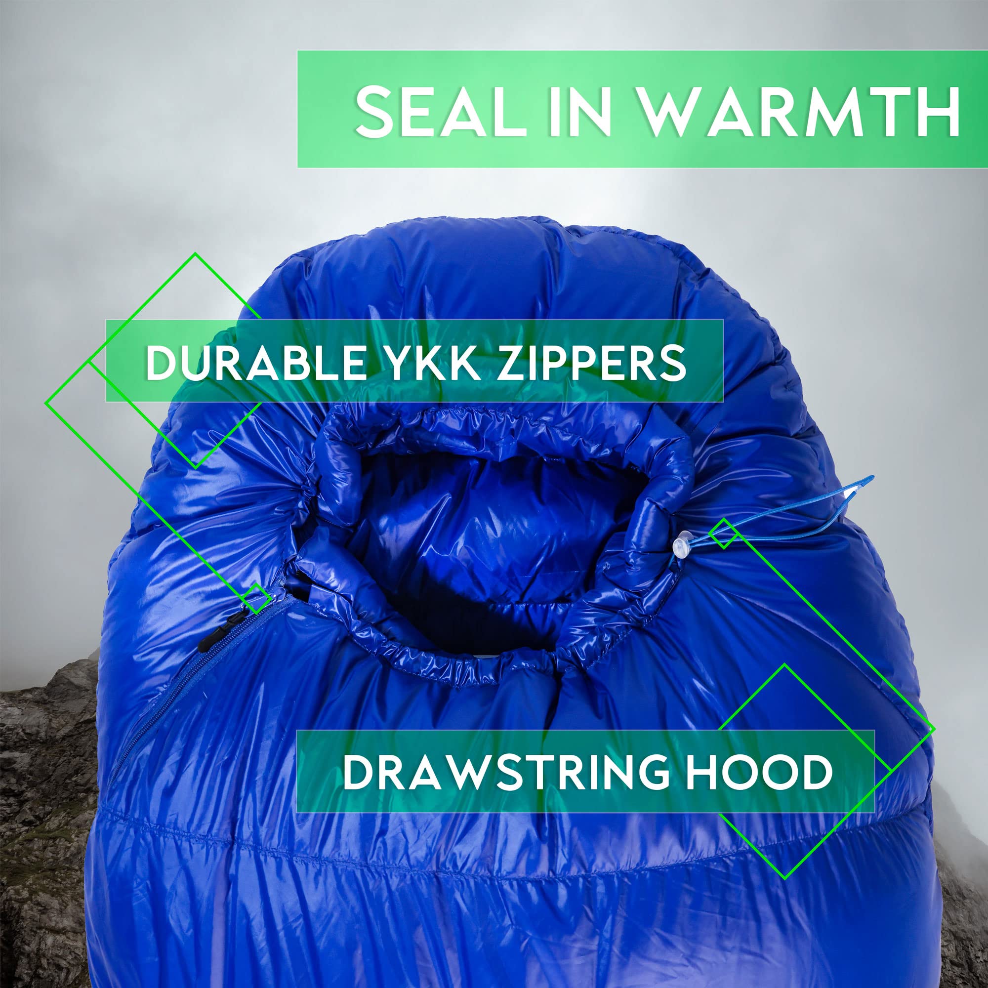 Mummy Sleeping Bag - Insulated Packable Sleeping Bags for Adults with Pillow, Pump Sack, Padded Cushion, Neck Baffle, Hood, Storage Pack - 900 Fill Thermal Bedroll for Camping, Backpacking - 72"x22"