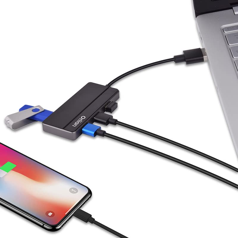Orlian USB Hub, 5-in-1 USB 3.0 Hub Adapter, with 3 USB 3.0 Ports, SD and microSD Card Reader, USB A to USB C Adapter, for MacBook Pro, iMac, XPS, Surface Pro, S20, S10[Charging NOT Supported]