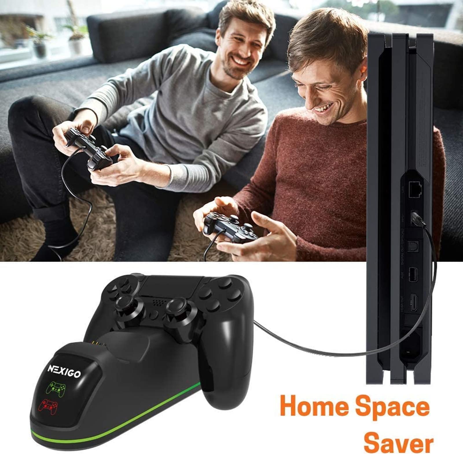 NexiGo PS4 Controller Charger, Wireless Charger Dual USB Fast Charging Dock for PlayStation 4 Controller, DualShock 4 Charging Station with LED Indicator, Black