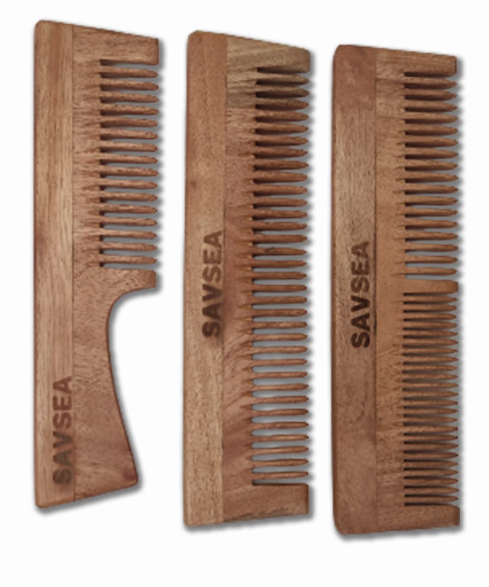 SAVSEA Bamboo Charcoal Soft bristles Toothbrush (8 Count) & Neem Wooden Comb for Men & Women Pack of 3 Combo