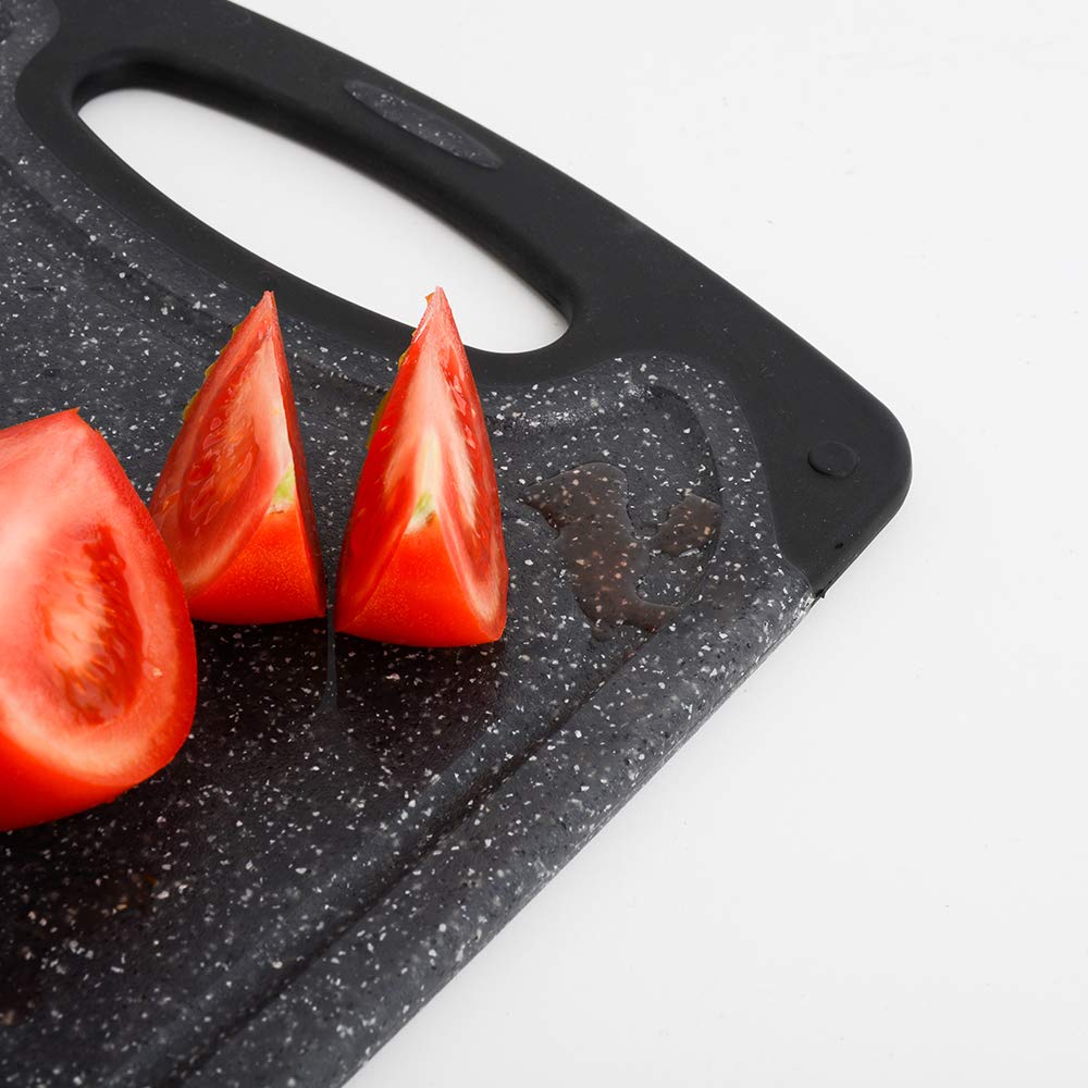 Plastic Cutting Boards for Kitchen, Haomacro Cutting Boards Chopping Board with Juice Grooves, Easy Grip Handle, Non-Slip BPA Free 3 Pieces Cutter Board for Meat,Vegetable,Bread, Dishwasher Safe Black