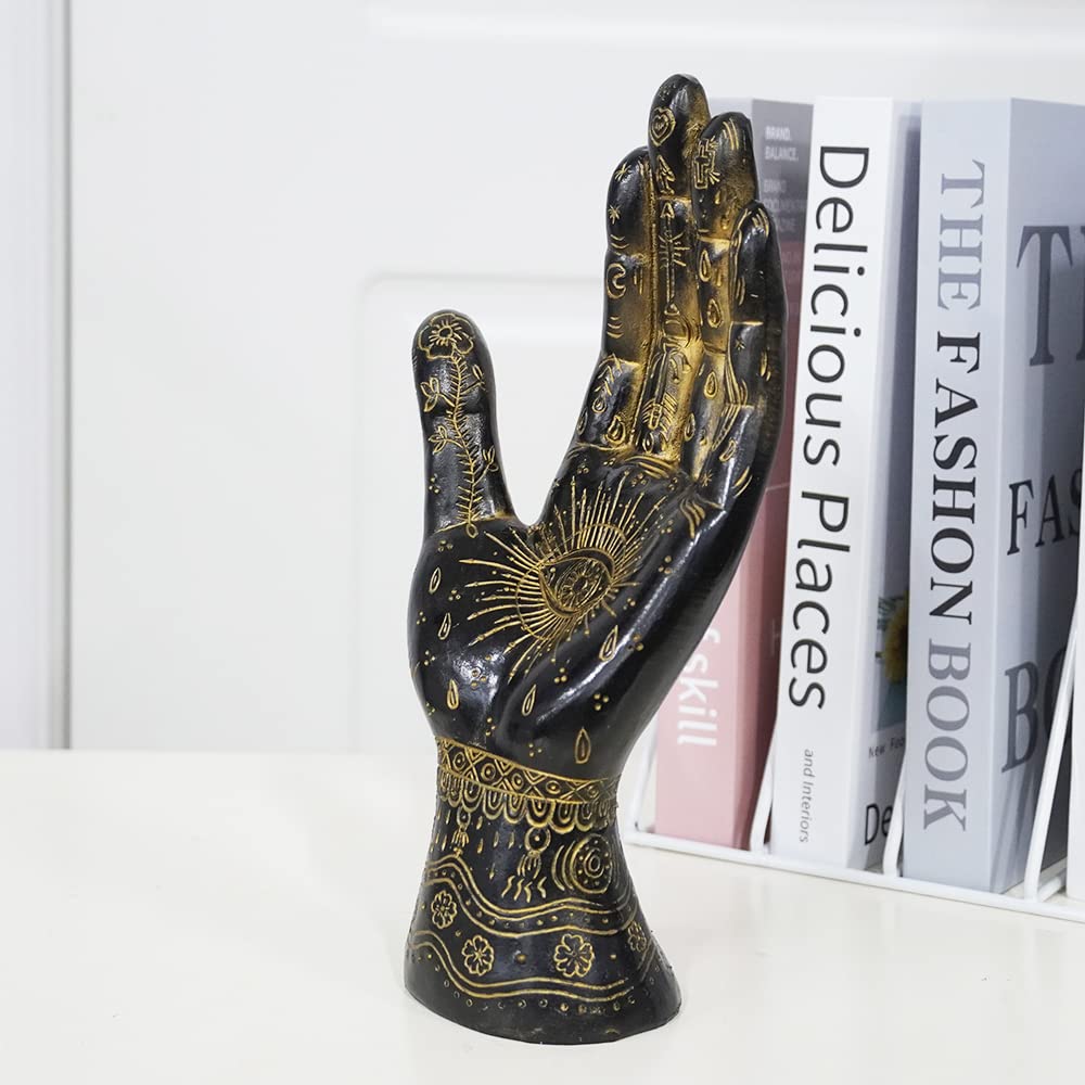 Palmistry Hand Resin Statue Telling Palm Reading, Ancient Mystical Palm with Lines and Symbols Sculpture for Palm Readers(Black)
