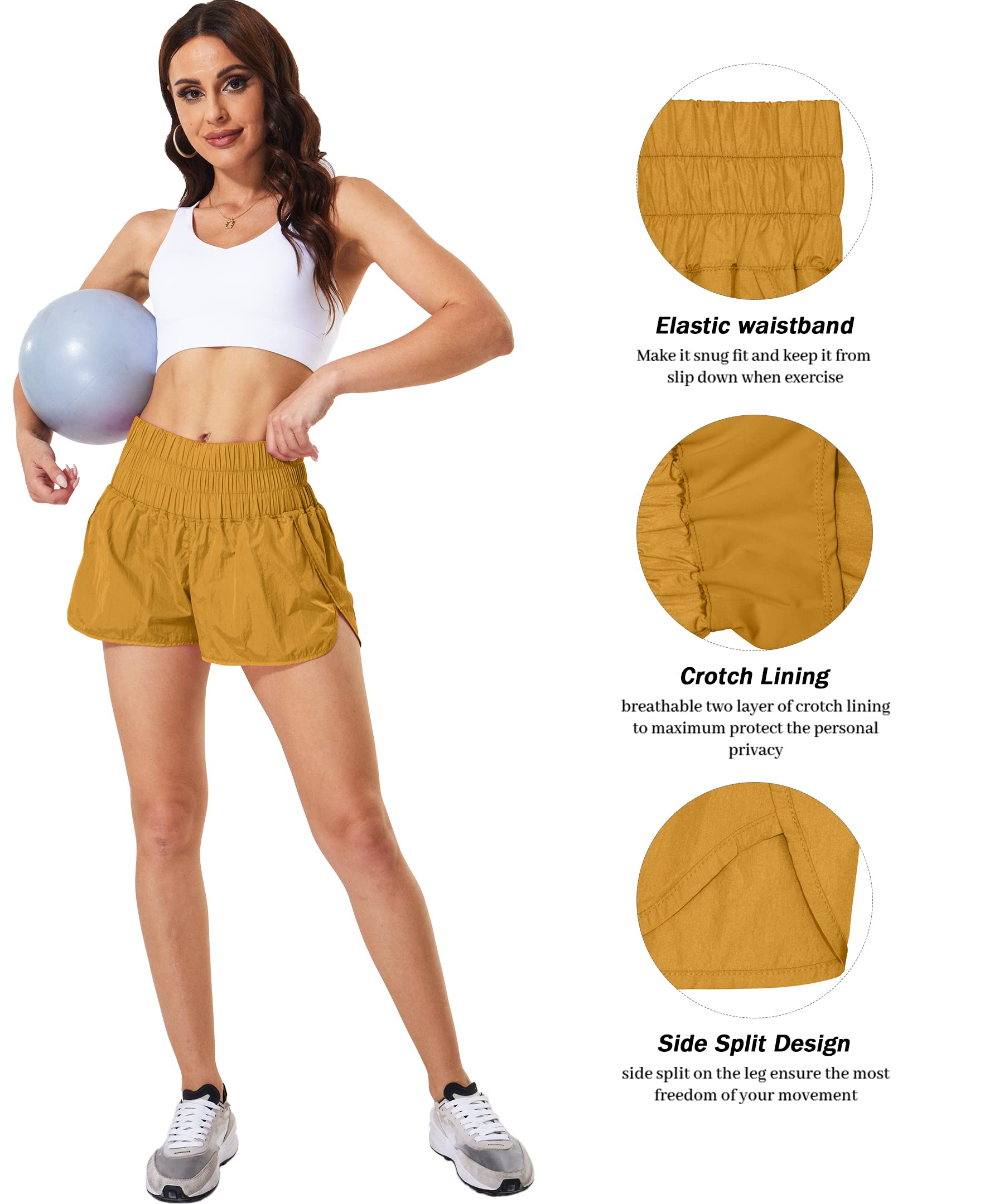MEIVSO Women's High Waisted Running Shorts Quick Dry Elastic Shorts Casual Workout The Way Home Shorts Yellow XL