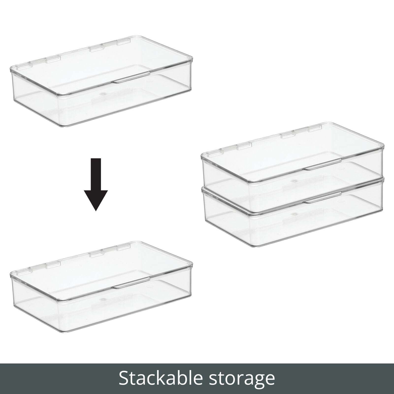 mDesign Plastic Kitchen Pantry and Fridge Storage Organizer Box Containers with Hinged Lid for Shelves or Cabinets, Holds Food, Snacks, Canned Drinks, Seasoning, Condiments, or Utensils, 6 Pack, Clear