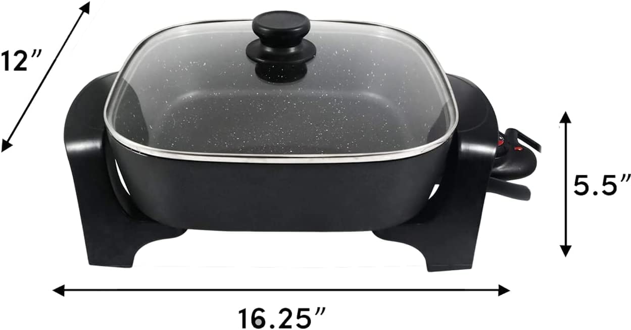 Nonstick Extra Deep Electric Skillet - with Glass Vented Lid, Serves 4 to 6 People (7.5Qt.)