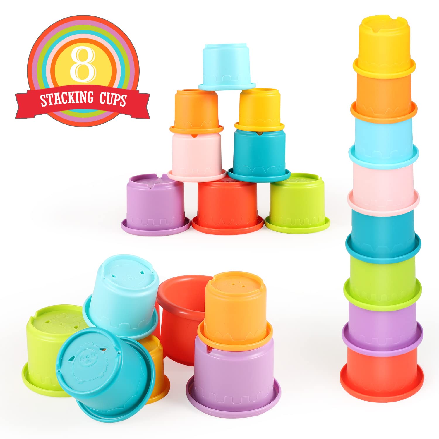 Pound a Ball with Blue Rocket Hammer + 8 Stacking Cups for 1 Year Old Boys and Girls|Durable Pound & Roll for Toddler Age 1 2 3|Montessori Educational Learning Set|Birthday Gift for 12-18 Months Baby