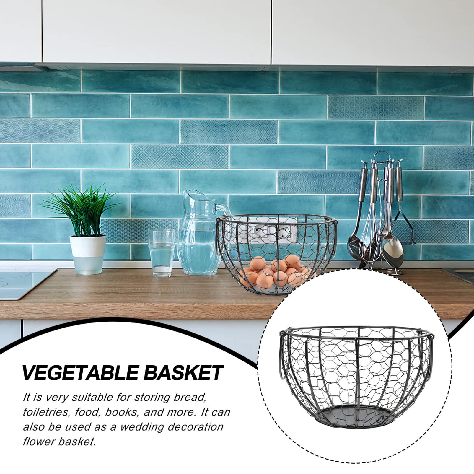Metal Wire Egg Basket Egg Holder Organizer Case Container Kitchen Egg Storage Basket Fruit Basket Vegetables Fruit Bowl Kitchen Counter Organizers