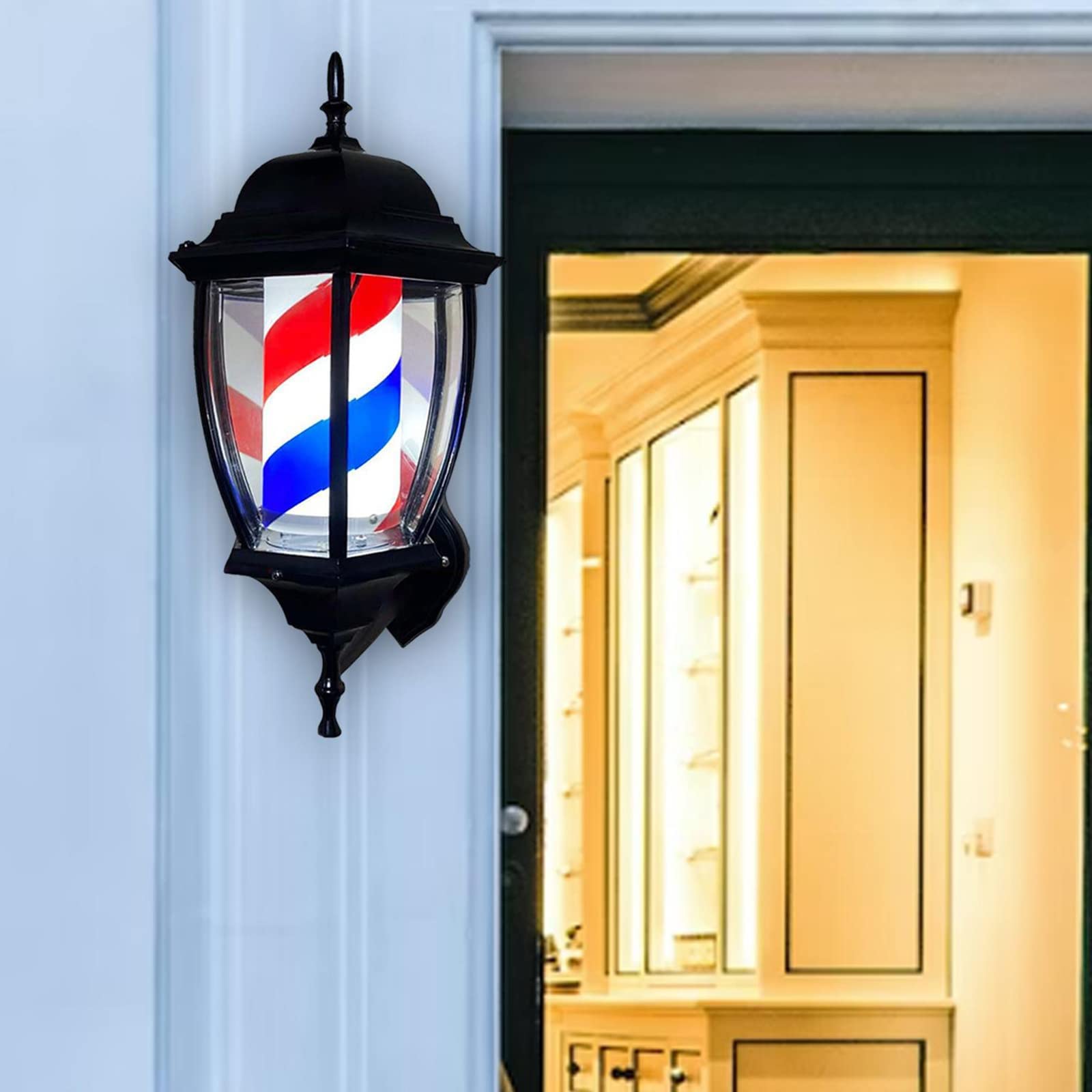 RUTILY Barber Pole Light Salon Barber Shop Light Spinning Style Red White Blue Barber Shop Open Sign LED Rotating Strips Light & Waterproof Save Energy LED Light,Wall Mountain Rotating Light