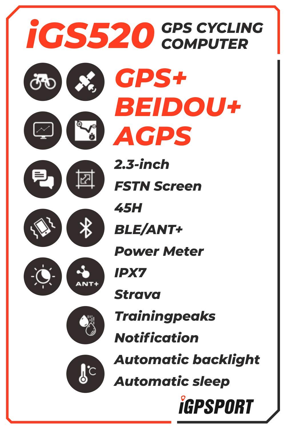 iGPSPORT iGS520 GPS Cycling Computer with HR60 Heart Rate, M80 Mount, SPD70 Speed and CAD70 Cadence Sensors and Wearable4U Bike Multi-Tool Bundle