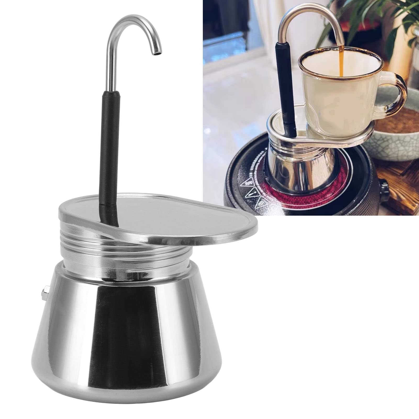 Moka Pot - Stovetop Espresso Maker, Italian Coffee Maker Stainless Steel Moka Coffee Pot with 500ml Large Capacity, Easy to Operate & Compact, Silver
