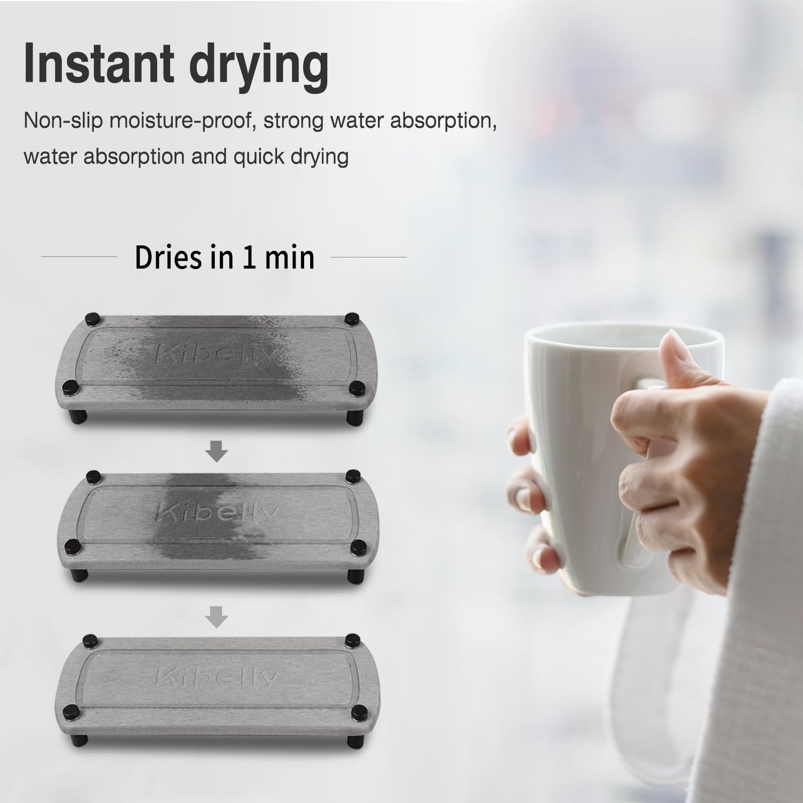 Kibelly Instant Dry Sink Organizer,Kitchen & Bathroom Sponge Soap Rack Dispenser,Countertop Fast Drying Tray Holder,Stainless Steel & Rubber Base Protection