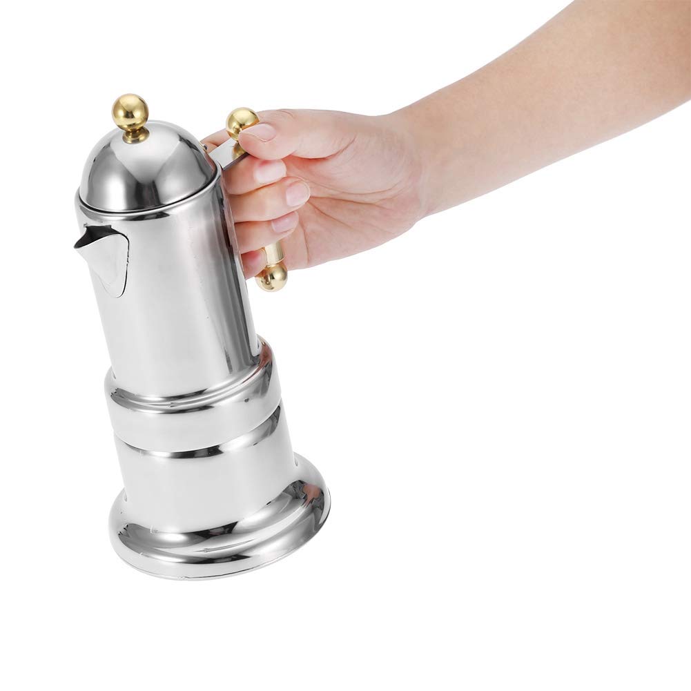 Moka Pot,Italian Coffee Maker Stainless Steel Moka Pot Stovetop Espresso Coffee Maker with Safety Valve 4 Cups Espresso Coffee Maker