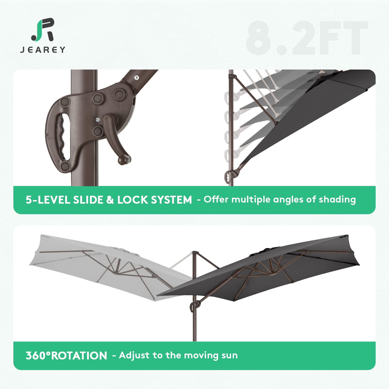JEAREY 8.2FTx8.2FT Square Cantilever Patio Umbrella Roating Outdoor Offset Umbrella Heavy Duty Sun Umbrella, Grey