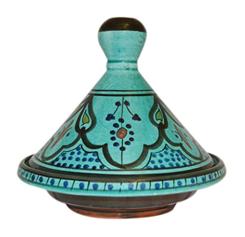 Moroccan Handmade Serving Tagine Ceramic With Vivid colors Original 8 inches Across Aqua