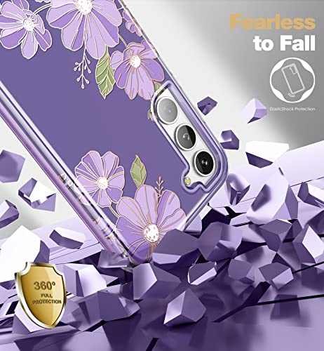 SURITCH for Samsung Galaxy S23 6.1 Inch Case, [Built-in Screen Protector] [Dual-Layer Protection ] Full Shockproof Rugged Bumper Phone Protective Cover - Purple Cosmos