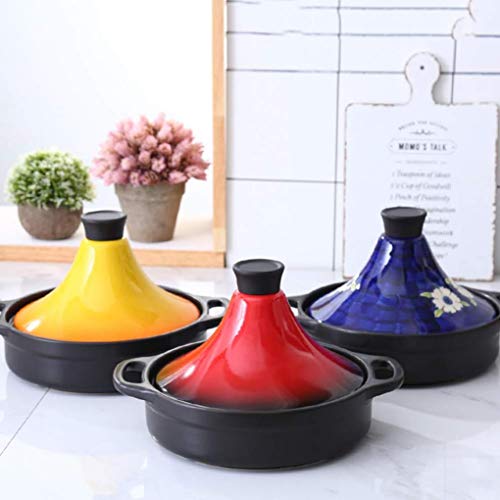 MYYINGBIN Tagine Cooking Pot with Lid Hand Painted Ceramic Casserole Stew Pot Healthy Cookware with Handle, Red
