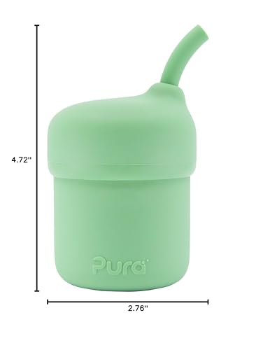 Pura my-my Silicone Straw Cup| Spill Proof, Reusable, Food Grade Silicone, Plastic-Free | For Kids, Toddlers, Babies & Infants - 2 Pack Mint & Moss