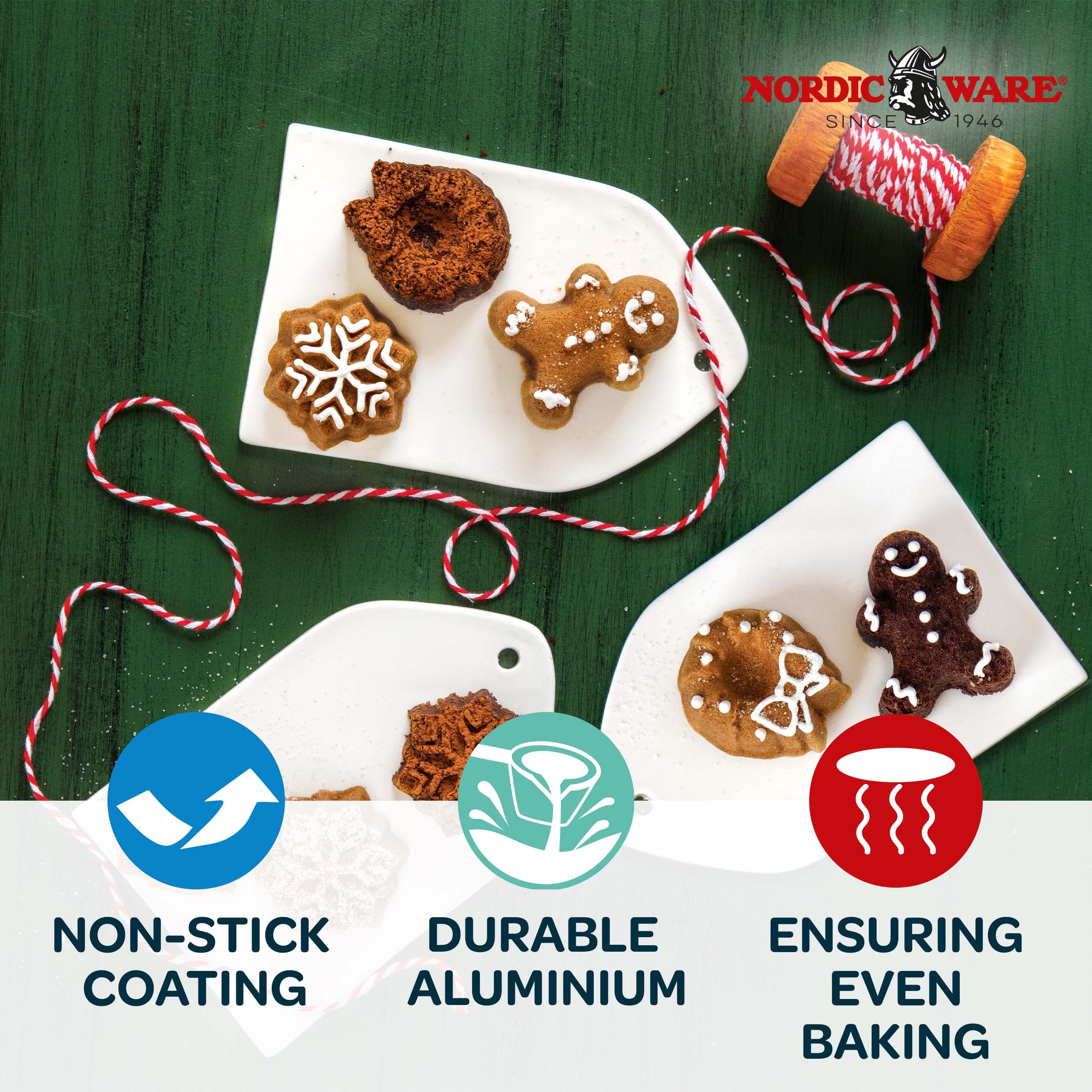 Nordic Ware Holiday Mini Loaves Pan & 93748 Holiday Teacakes Cast Cakelet Pan, 3 Cup Capacity, Silver