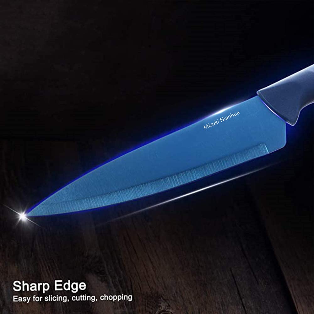Mizuki Nianhua Knife Set,Blue Kitchen Knife Chef Set, Kitchen Knife Set Stainless Steel, Kitchen Knife Set Dishwasher Safe with Sheathes