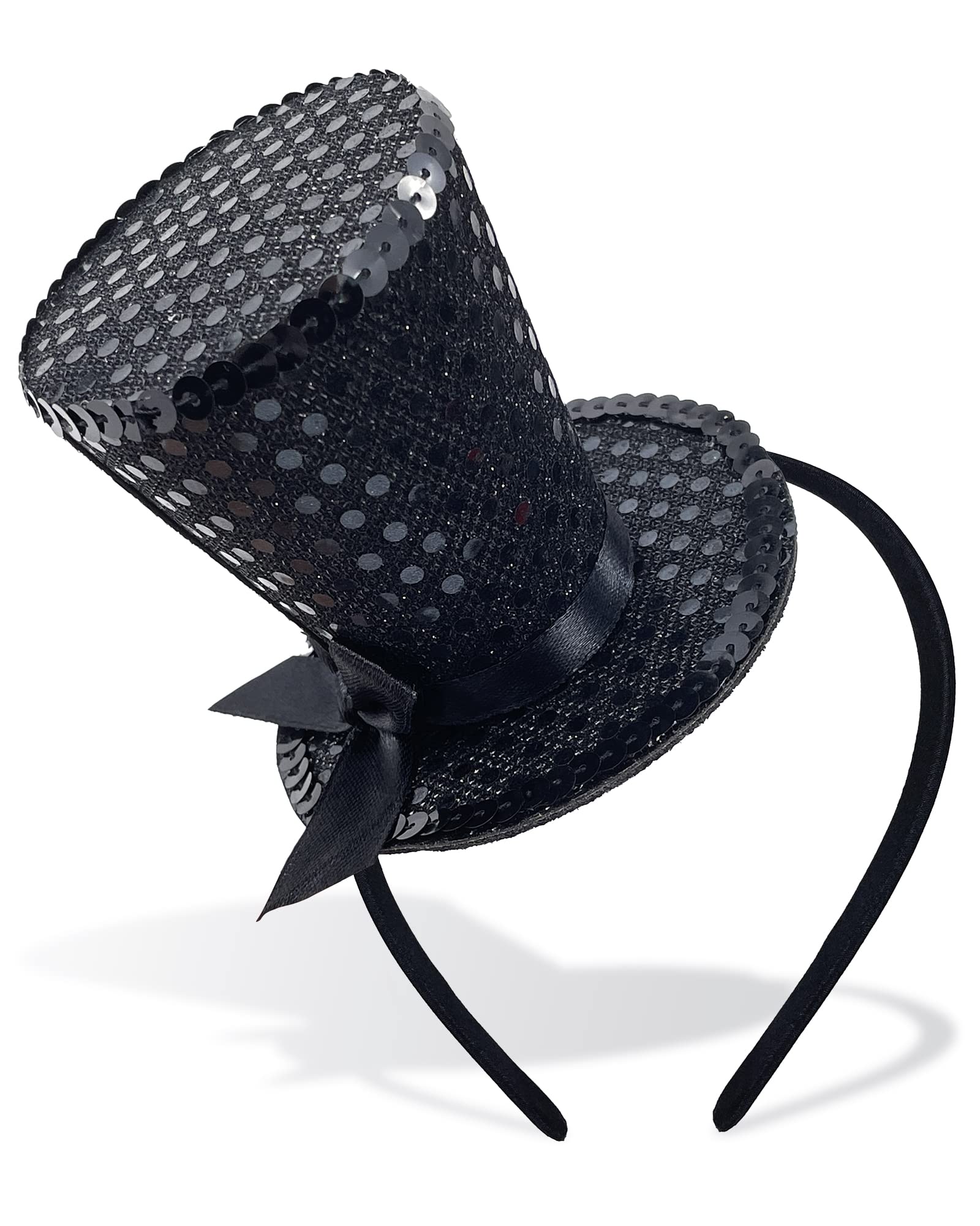 Mini Top Hat on Headband Sequin Black