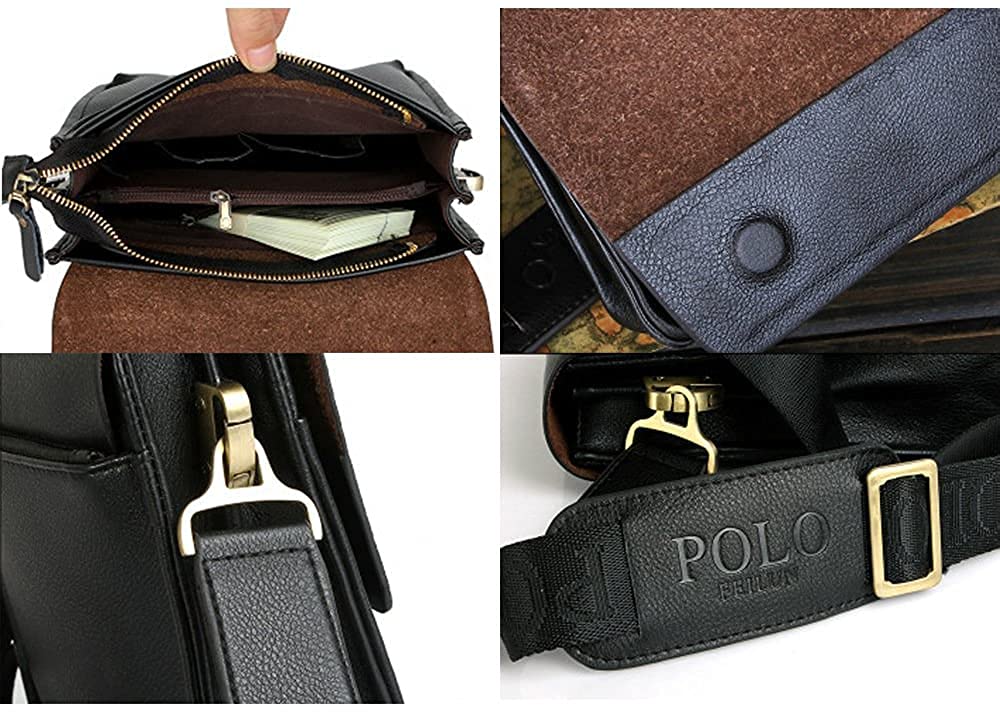 Men's Leather Messenger Bag, Man Shoulder Crossbody Classic Business Bags, Adjustable straps (Black)