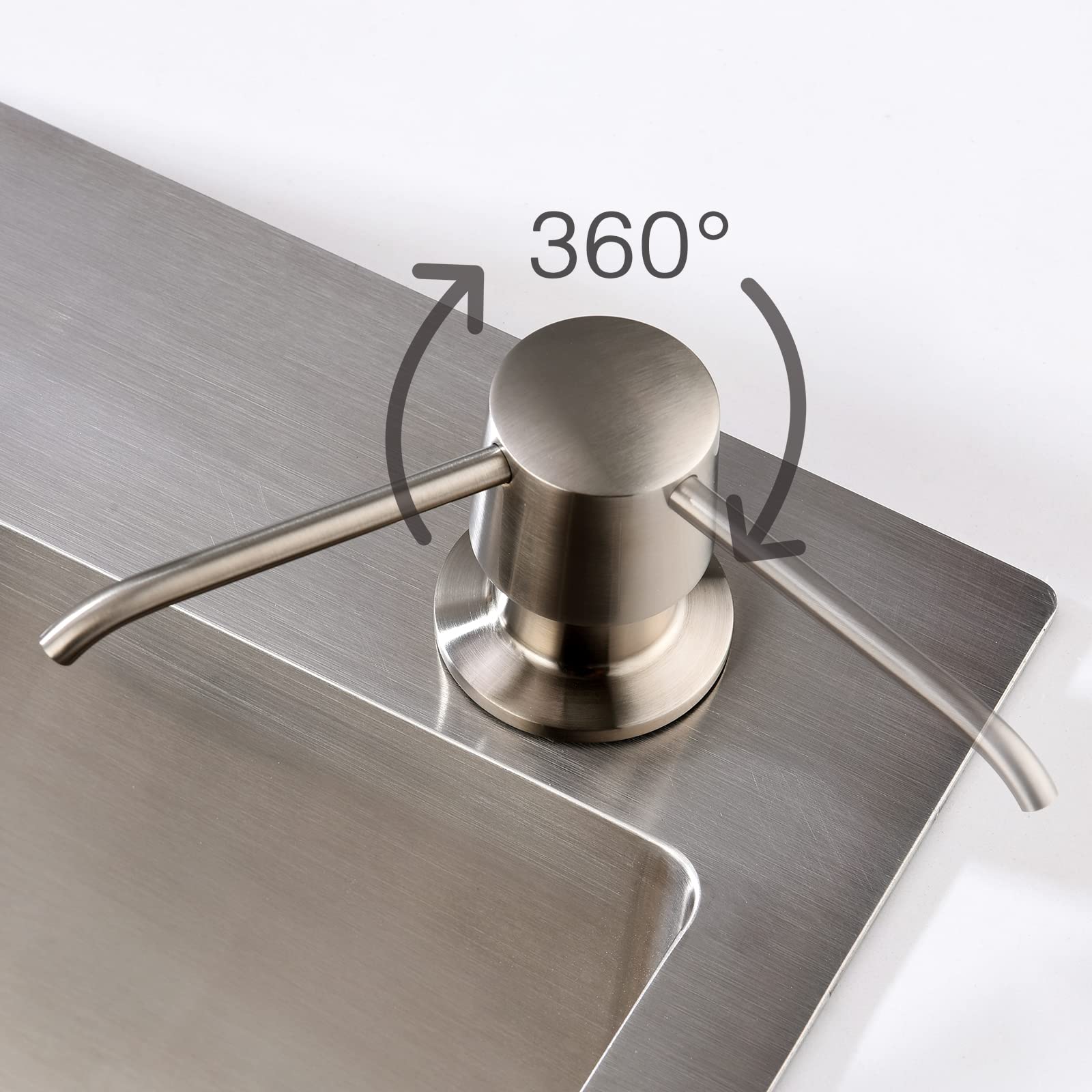 PBF Built in Soap Dispenser for Kitchen Sink, Lotion Dispenser with Above The Sink Refillable Bottle, Brass Pump Head, for countertop, Brushed Nickel