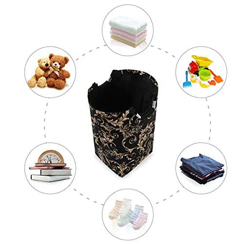 susiyo Large Laundry Basket Gold Black Baroque Pattern, 22.7inch Laundry Bag Hamper Collapsible Storage Bin with Handles