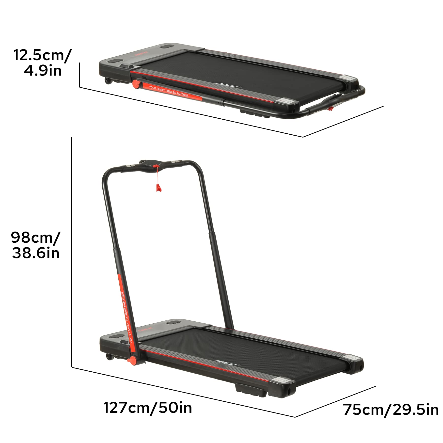 Ober Foldable Under Desk Treadmill, Portable 2 in 1 Walking Pad Treadmill for Home and Office, 2.25 HP 242 lb Weight Capacity Compact Treadmill with Remote Control and LED Display Black