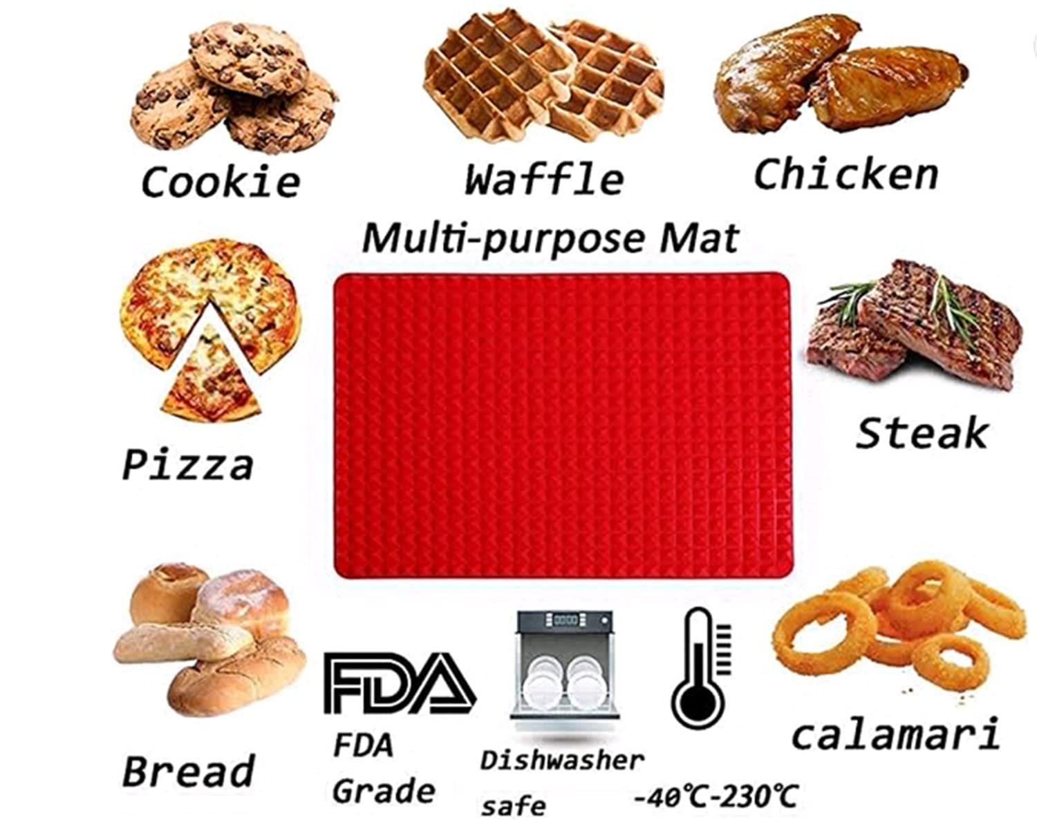 Non-Stick Silicone Baking, Pyramid Healthy Cooking Oven Mat Fat Red-2 Pack by Alpenkok (Black)