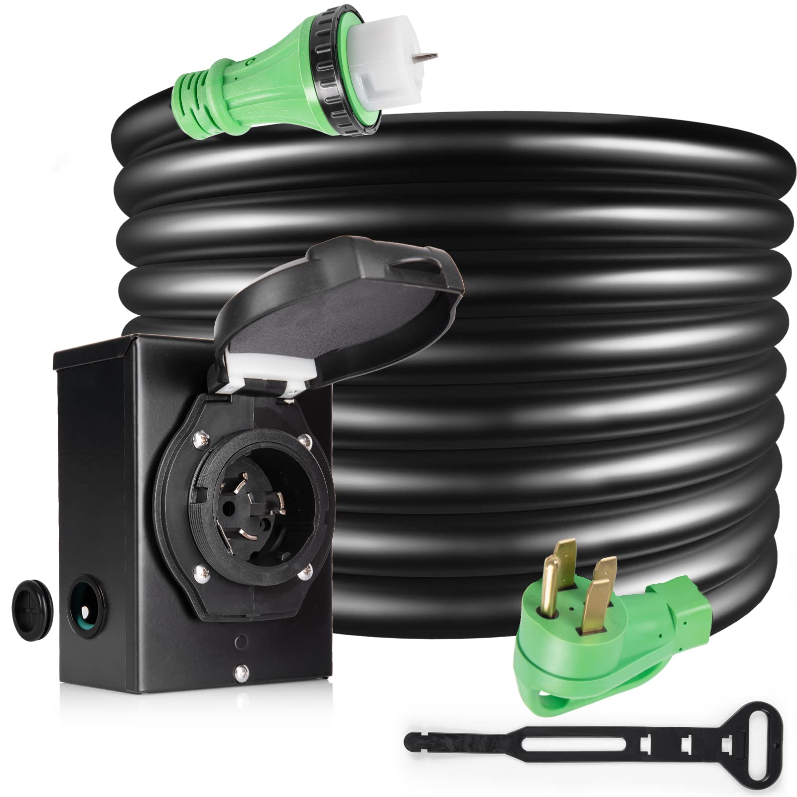 MICOLLY 50 Amp Generator Extension Cord, Power Combo Kit with ELT Listed Power Inlet Box, 125V/250V 50 Amp RV Extension Cord, NEMA14-50P/SS2-50R Twist Lock Connector (15FT)