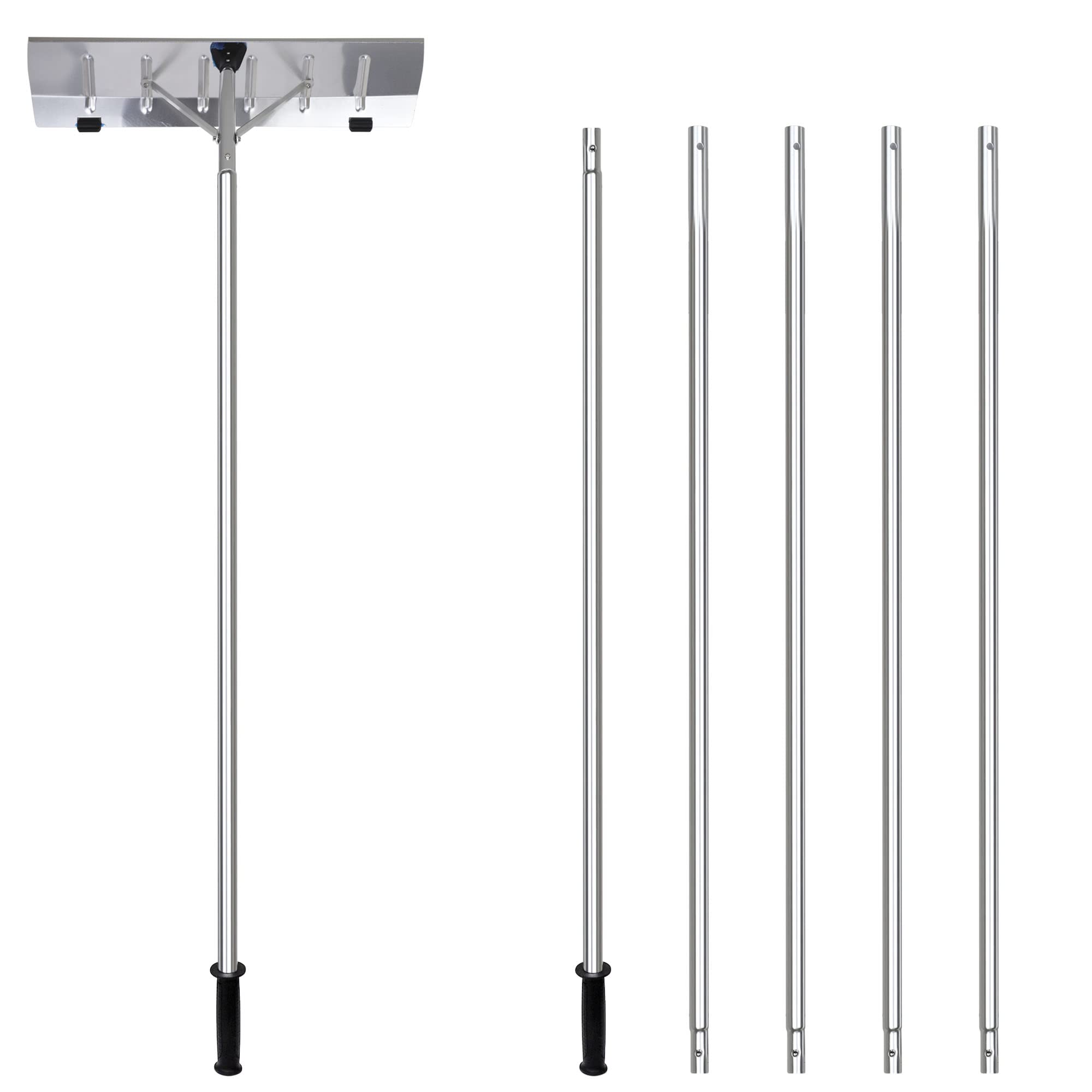 Quickway Imports Snow Rake Shovel | Aluminum Snow & Leaf Removal Tool & Pusher Scraper for House Roof & Car with 24β Rolling Blade, Lightweight 5-21β Telescoping Extendable Handle & Nonslip Grip,Gray