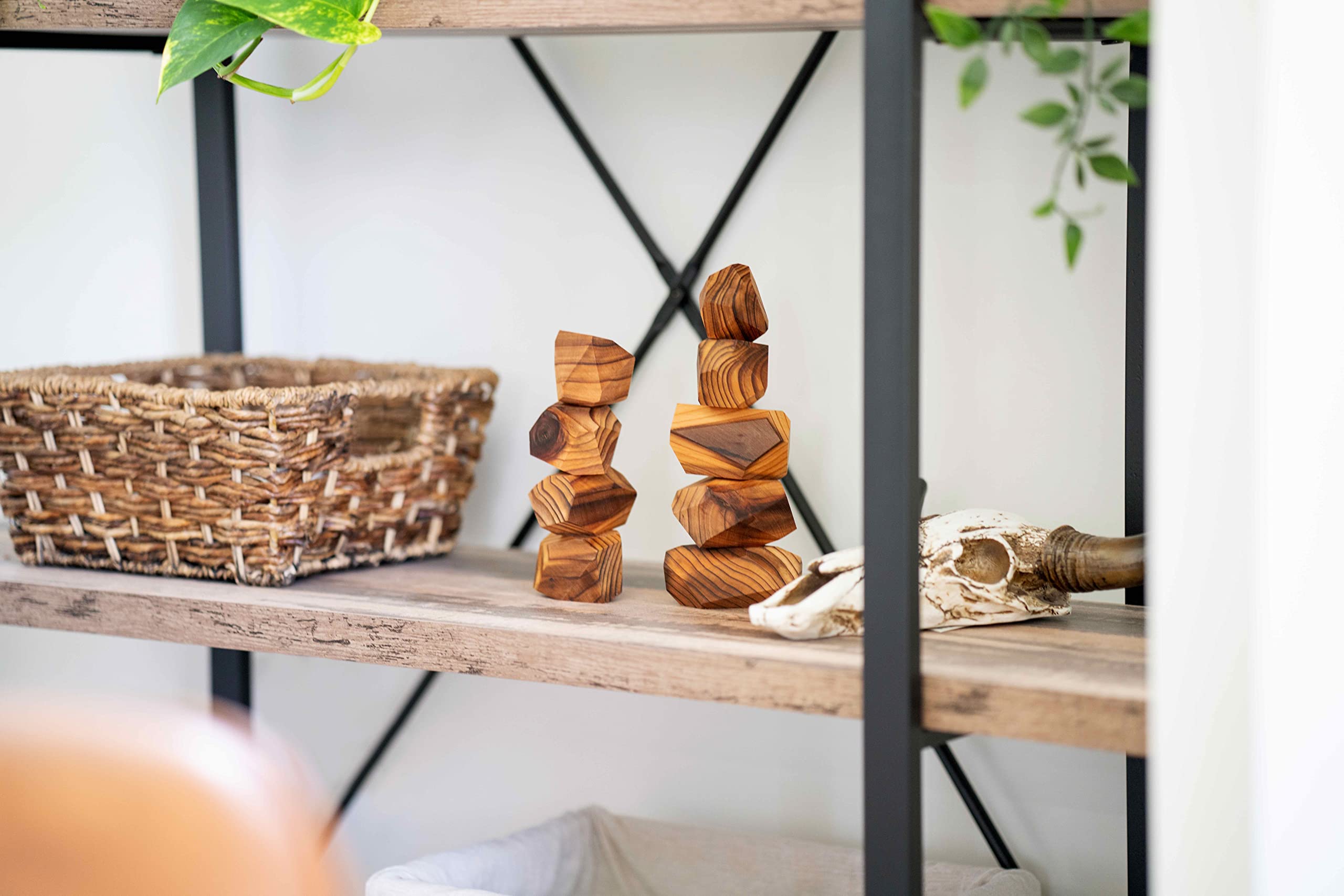 PERCHED Natural Cedar Stacking Rocks, Large Wooden Blocks, Montessori Puzzle Game, Toddler Toys For Classroom, Wood Balancing Stones Set (9 Pc)