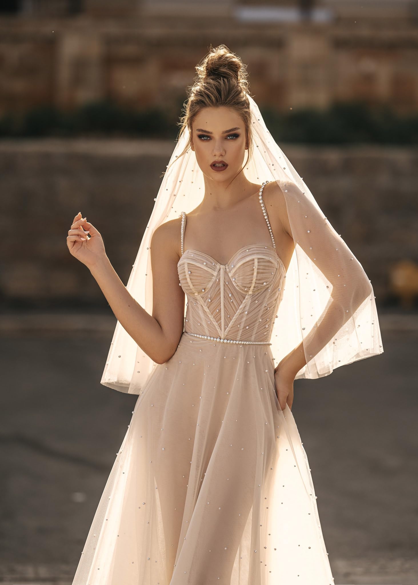 Passat Pearl Wedding Veil With Blusher Short Pearls Veil Birdcage Veil Bridal Hair Comb Veil Bridal Headband Veil