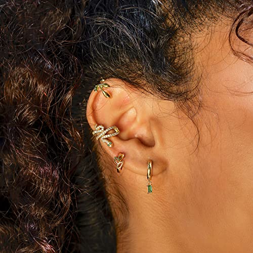 Obidos Cuff Earrings for Women 14K Gold Plated Sparkly Snake Ear Cuff Set for Non Pierced Ears Cartilage Earrings