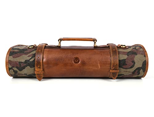 Leather Canvas Knife Roll Storage Bag Expandable 10 Pockets Detachable Shoulder Strap Travel-Friendly Chef Knife Case Roll By Aaron Leather Goods (Louisville, Canvas Leather)