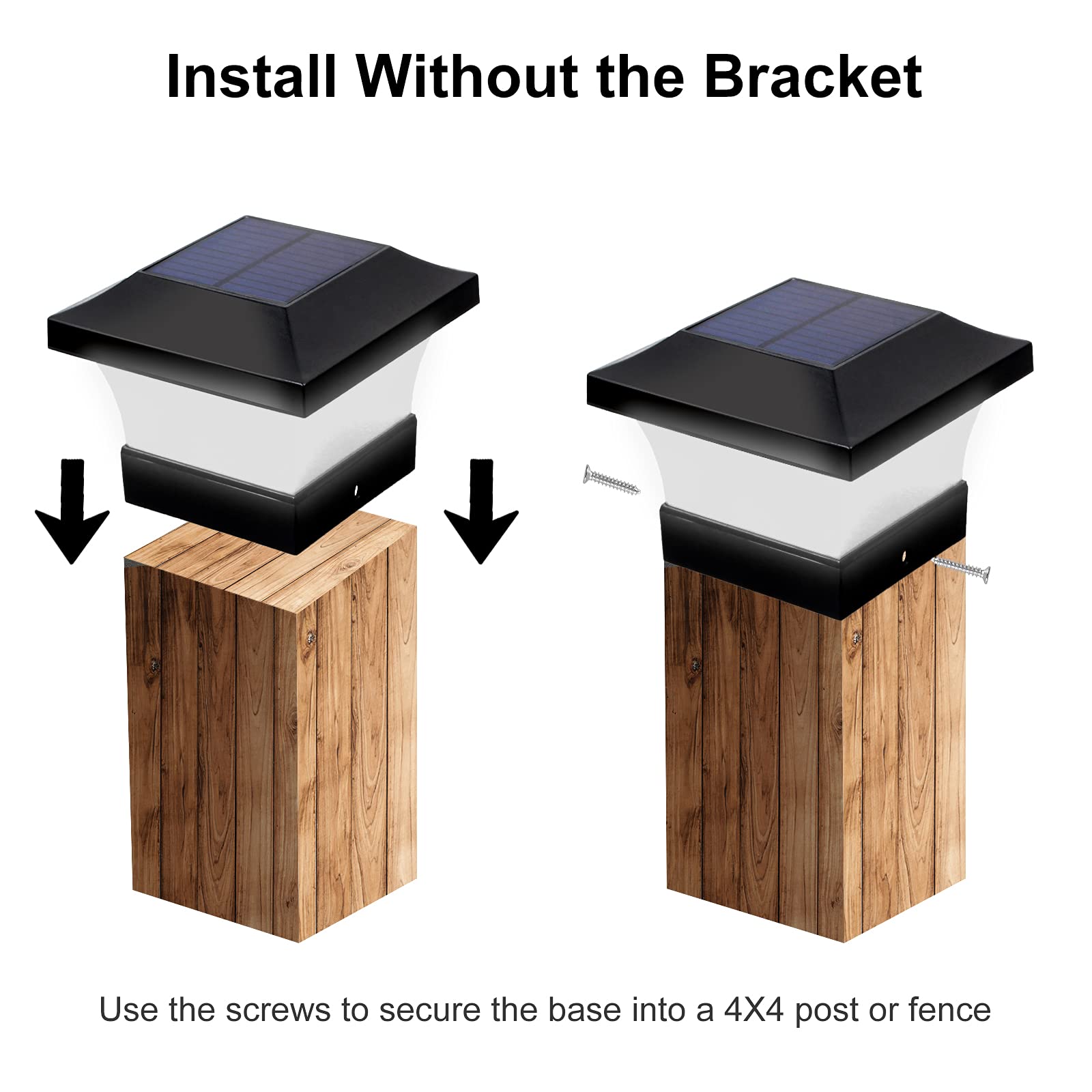 T-SUN Solar Post Lights, Waterproof Outdoor Solar Post Cap Lights for 4 X 4 Wooden Posts, 6000K White LED Lighting, Deck, Patio Garden Decor or Fence(2 Pack)