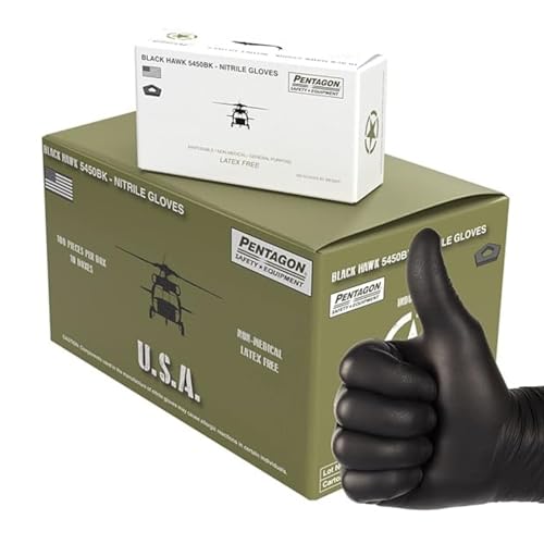 PENTAGON SAFETY EQUIPMENT Industrial Black Nitrile Gloves, Heavy Duty Disposable Gloves, Sizes (M-2XL)