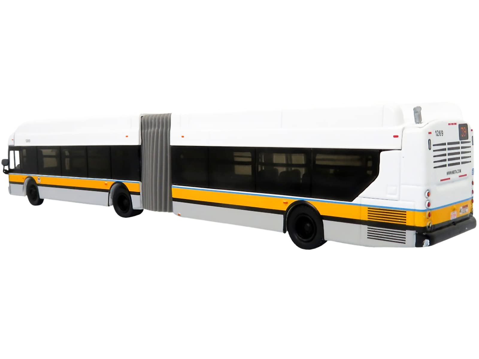New Flyer Xcelsior XN-60 Aerodynamic Articulated Bus #39 "MBTA Boston White w/Stripes 1/87 (HO) Diecast Model by Iconic Replicas 87-0334