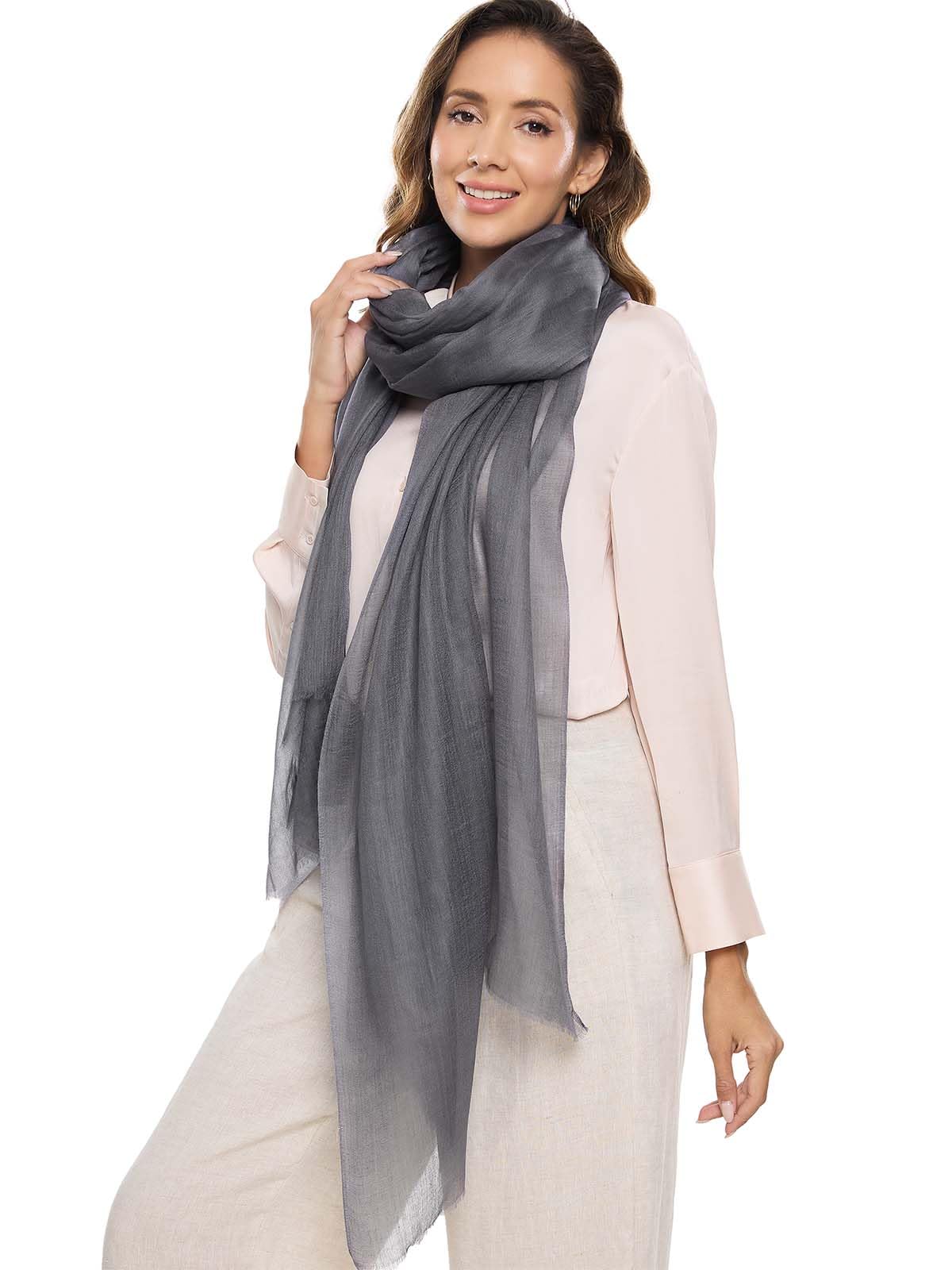 Ovcio Featherlight Charcoal Gray Cashmere Scarf - 100% Pure Cashmere Wrap Scarf for Women (87x39) with Gift Box