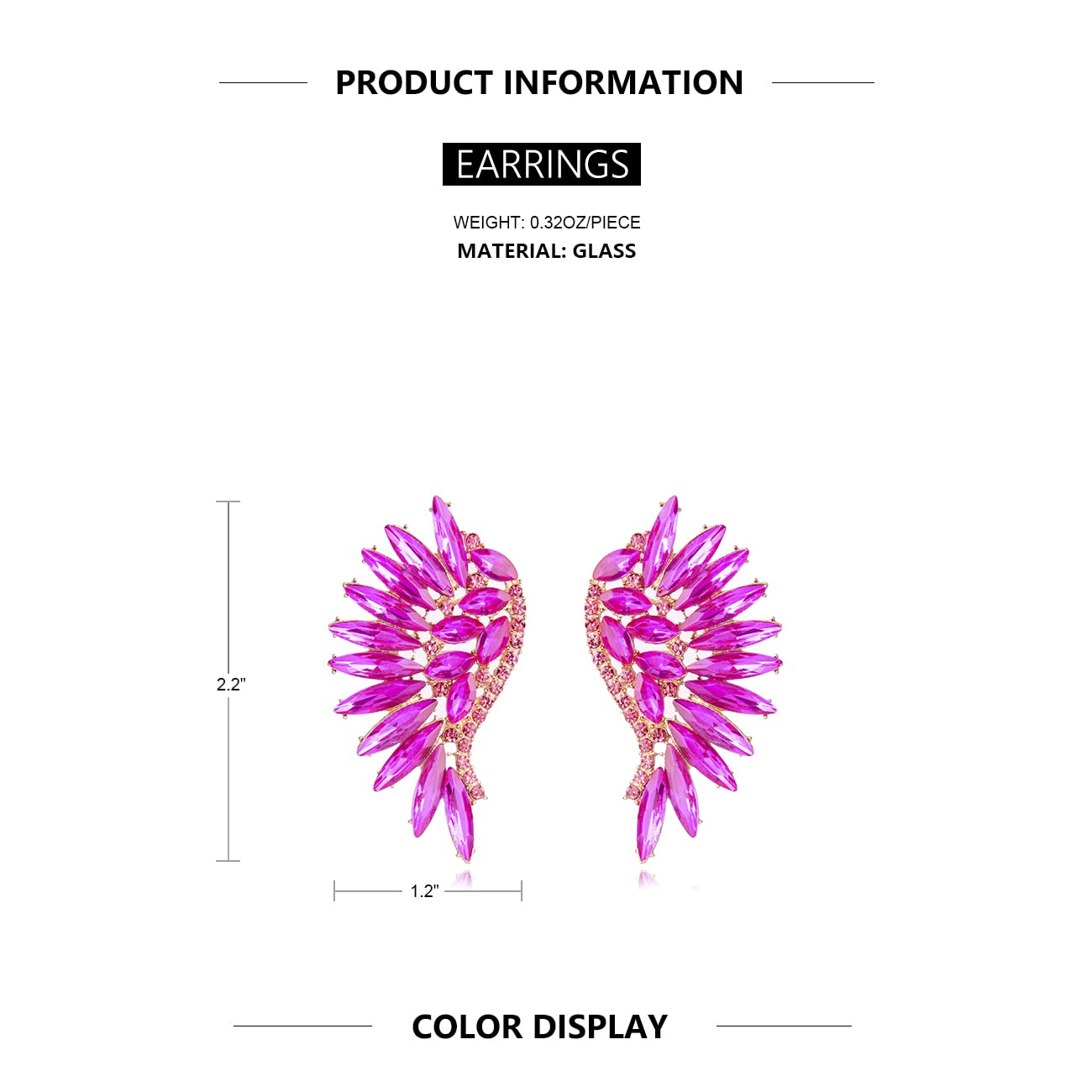 KELMALL Women's Crystal Angel Wings Drop Dangle Earrings, Geometric with Rhinestone Appliques Statement Earrings