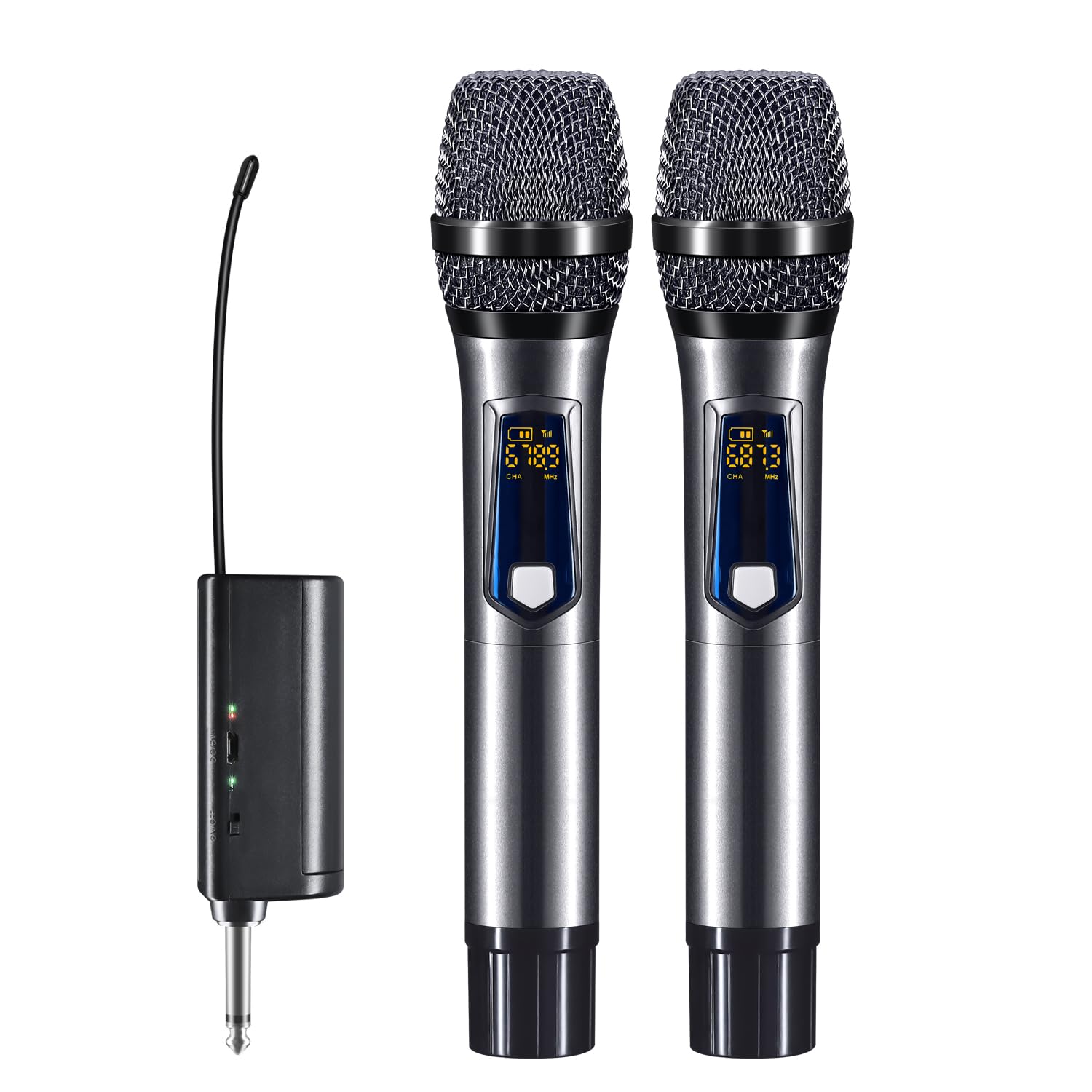 PAsucceed Wireless Microphones, UHF Metal Dual Handheld Cordless Microphone, Rechargeable Receiver, for Church, Speech, Wedding, Party Singing,Karaoke Machine, Speaker, Amplifier,160ft Range